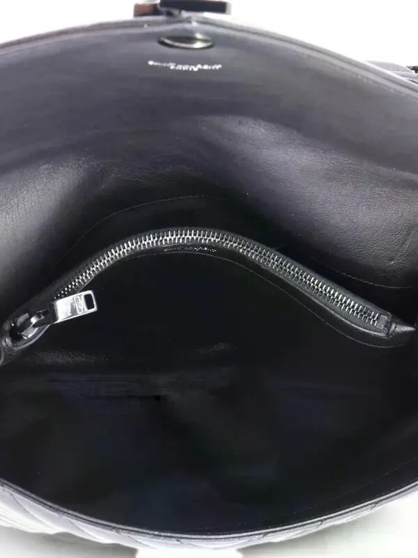 Saint Laurent Monogram College Bag Matelasse Chevron Leather Large Shoulder Bag - Black