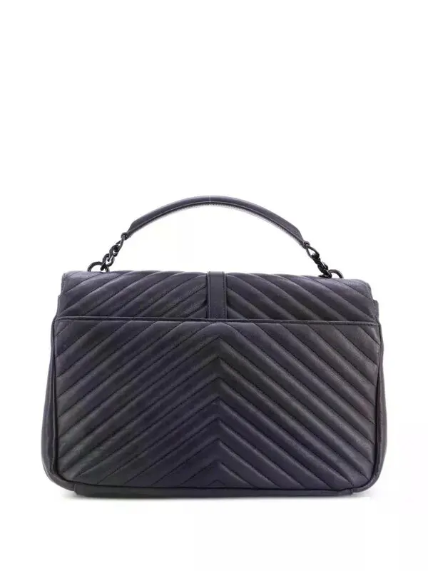 Saint Laurent Monogram College Bag Matelasse Chevron Leather Large Shoulder Bag - Black