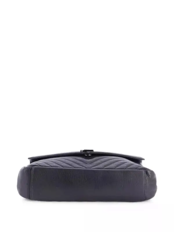 Saint Laurent Monogram College Bag Matelasse Chevron Leather Large Shoulder Bag - Black