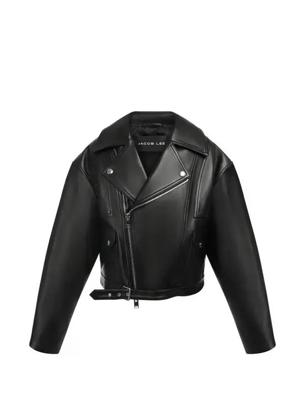 JACOB LEE Belted Leather Biker Jacket