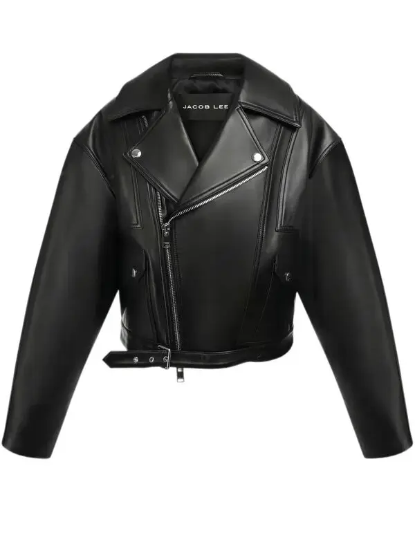 JACOB LEE Belted Leather Biker Jacket