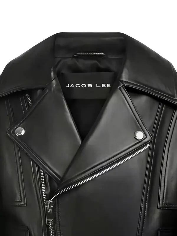 JACOB LEE Belted Leather Biker Jacket - Black