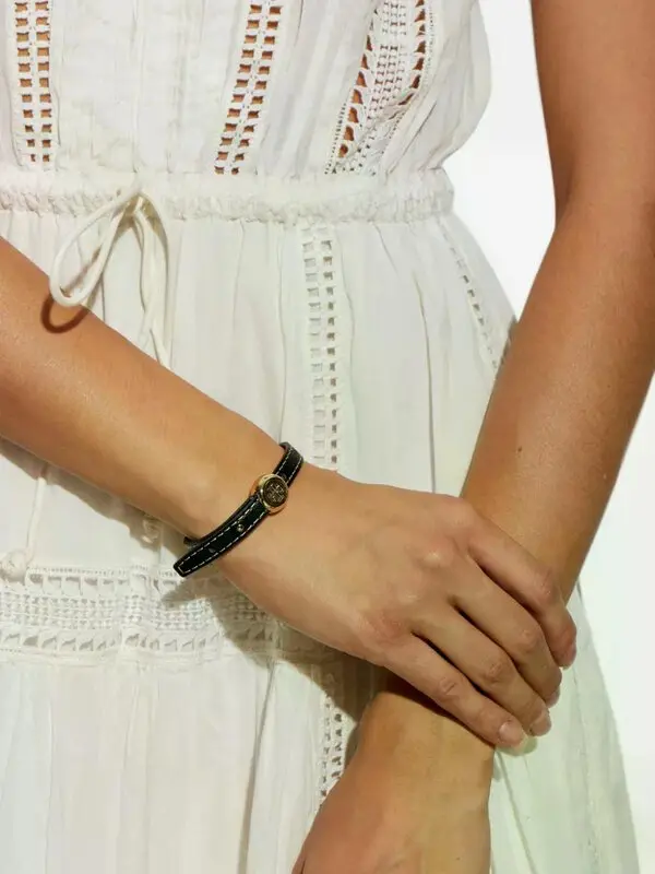 Tory Burch Icon Leather Bracelet With Logo Detail - Gold