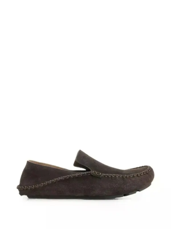 Loewe Rambla Driving Loafers In Suede Calfskin - Brown