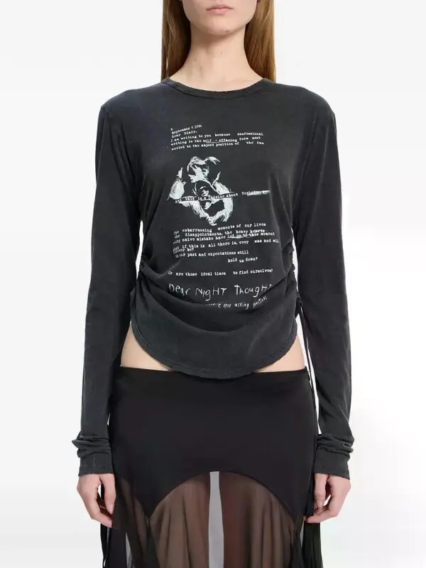 ANN DEMEULEMEESTER Graphic Print Ruched Long-sleeved T-shirt