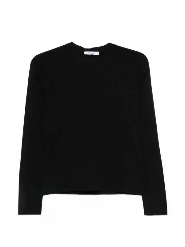 Max Mara Long-sleeve Crew Neck Jumper With Embroidered Logo - Black