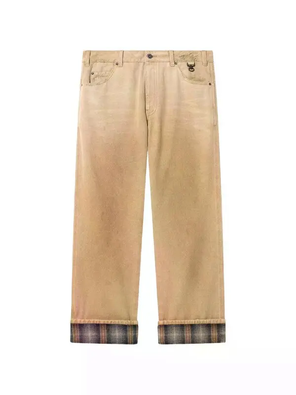 GOLDEN GOOSE Gradient Beige Cotton Pants With Check Detail