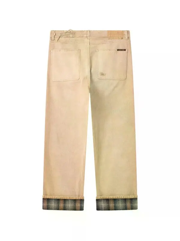 GOLDEN GOOSE Gradient Beige Cotton Pants With Check Detail