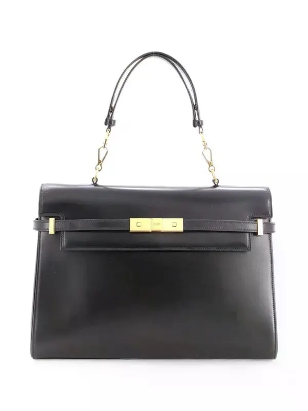 Saint Laurent Manhattan Top Handle Flap Bag Leather Medium Satchel - Black