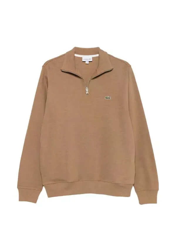 Lacoste Logo-patch Zip-fastening Polo Shirt - Brown