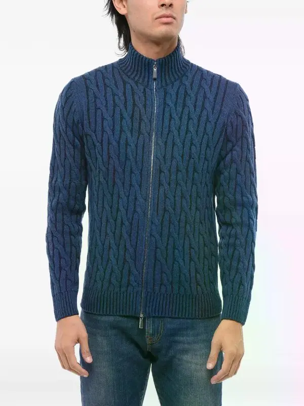 MOORER Cable-knit Zip-up Sweater
