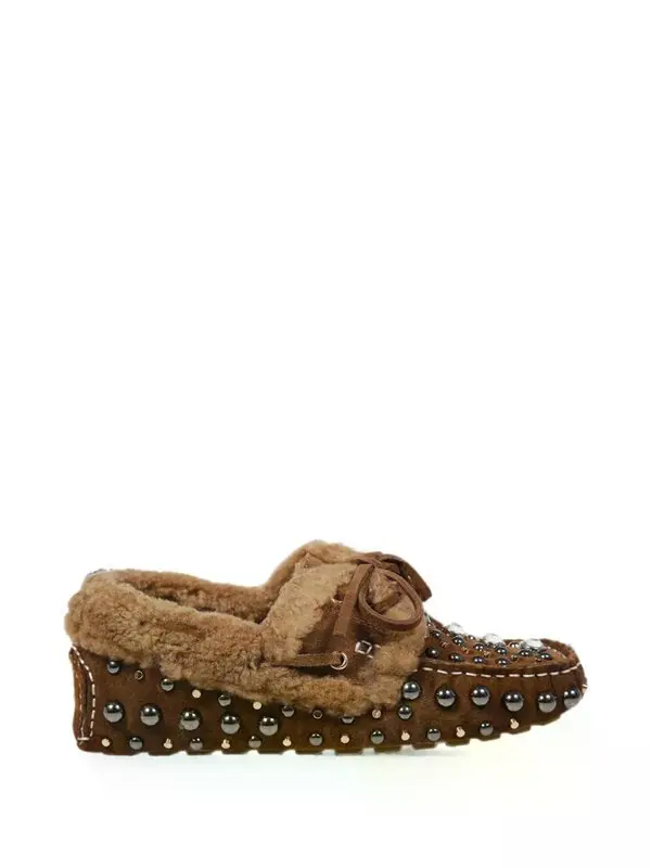 STRATEGIA SHOES Studded Shearling-lined Loafers