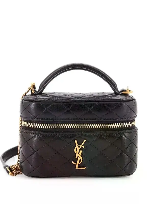 Saint Laurent Gaby Zip Around Vanity Bag Quilted Leather Micro Crossbody Bag - Black