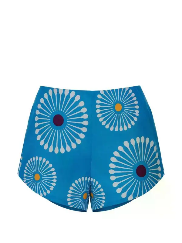 CALA DE LA CRUZ Bahamas Floral-print High-waisted Shorts - Blue