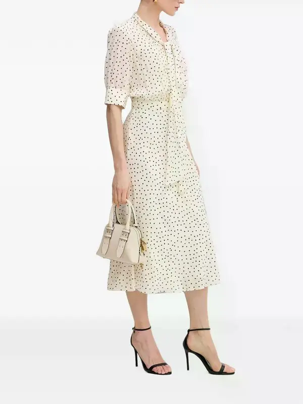 Luisa Spagnoli Pinasca Midi Polka-dot Tie-neck Dress - Neutrals