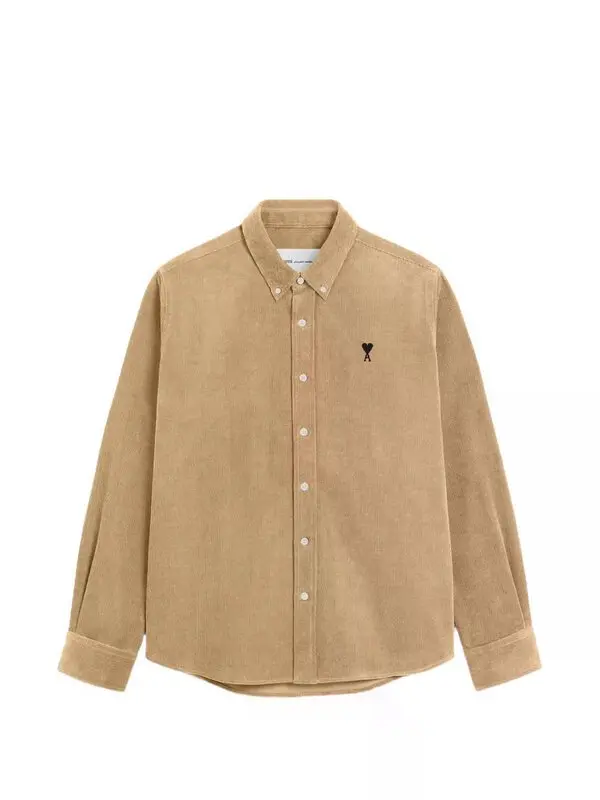 AMI Paris Corduroy Shirt With De Coeur - Neutrals