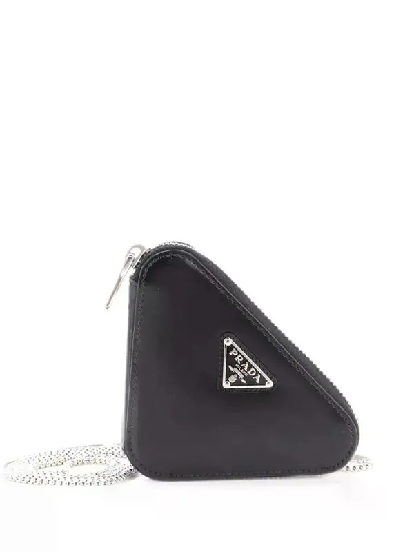 Prada Triangle Pouch Bag With Chain Brushed Leather Mini Crossbody Bag
