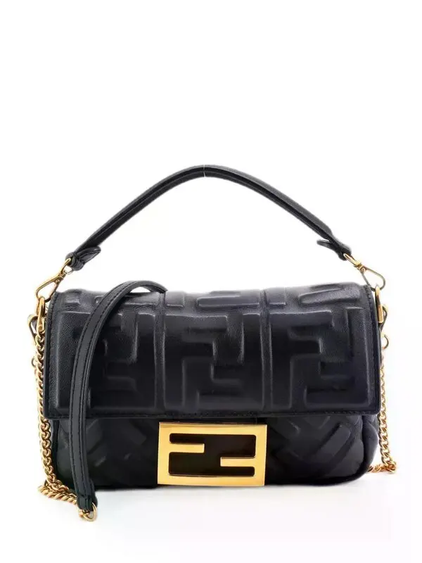 Fendi Baguette Nm Bag Zucca Embossed Leather Mini Crossbody Bag