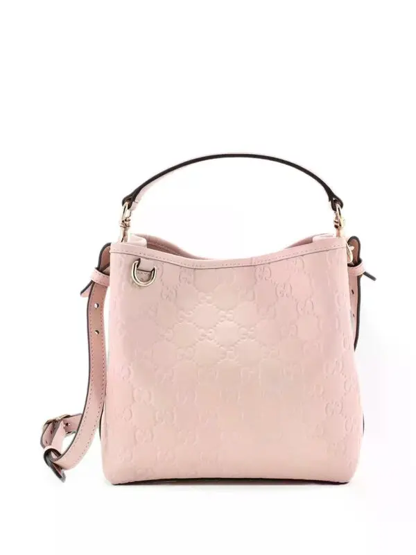 Gucci Gg Emblem Embossed Leather Small Bucket Bag