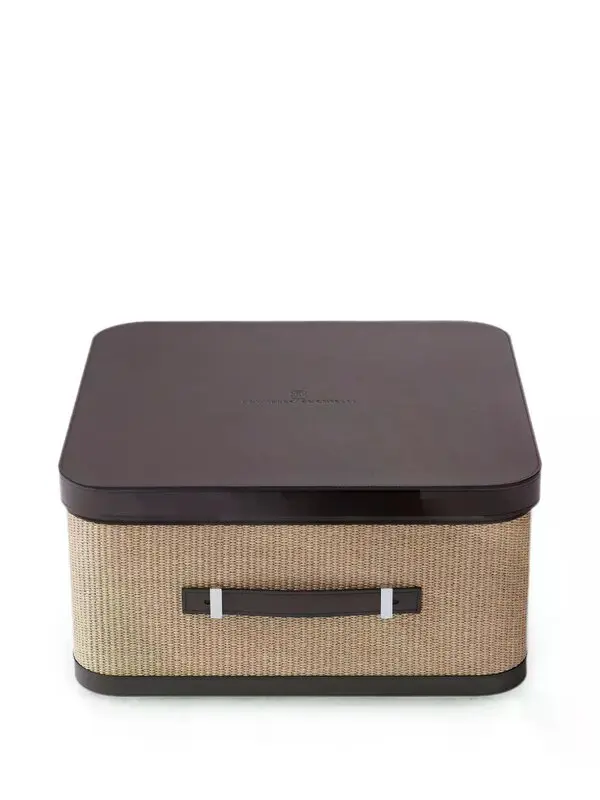 Brunello Cucinelli Picnic Set In Leather And Raffia-effect Techno Cotton Box