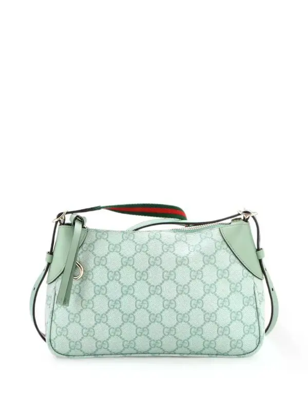 Gucci Emblem Gg Coated Canvas With Leather Shoulder Bag