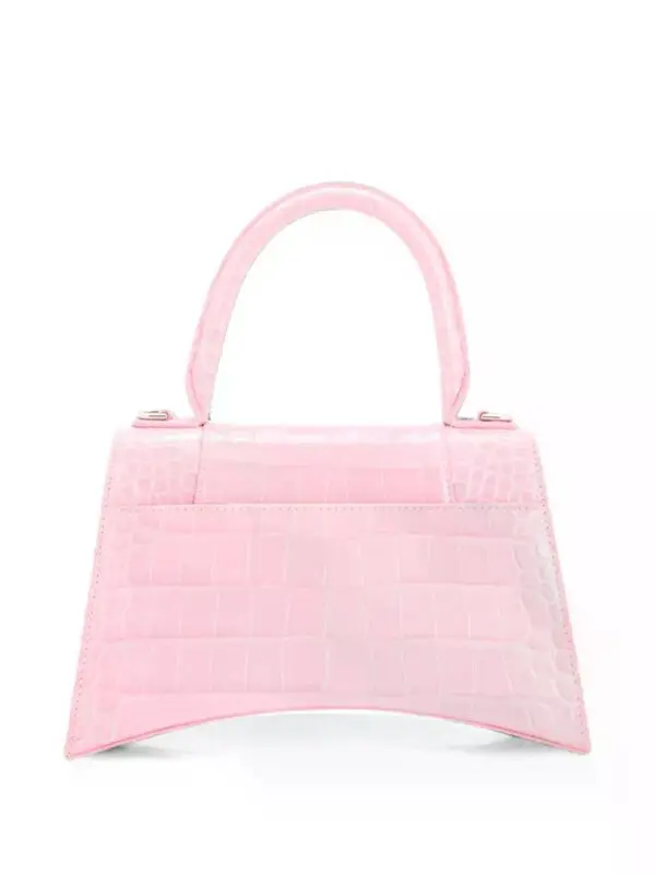 Balenciaga Hourglass Top Handle Bag Crocodile Embossed Leather Small Crossbody Bag - Pink