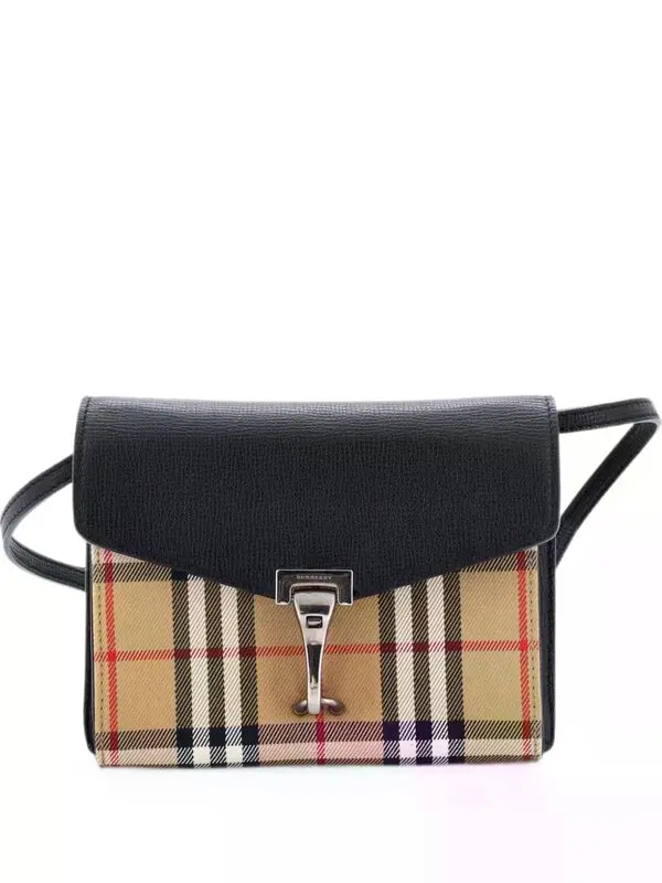 Burberry Macken Baby Crossbody Bag In Leather And Vintage Check Canvas - Black