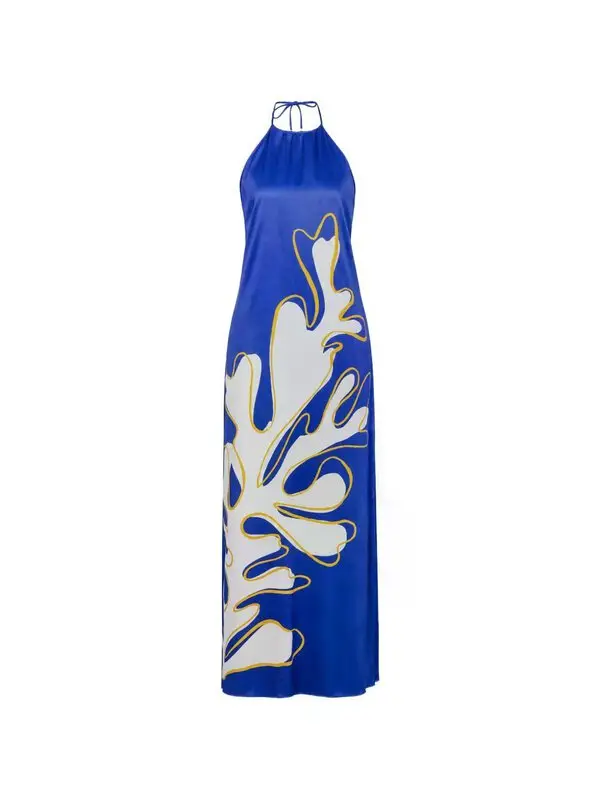 CALA DE LA CRUZ Agnes Graphic-print Halterneck Maxi Dress - Blue