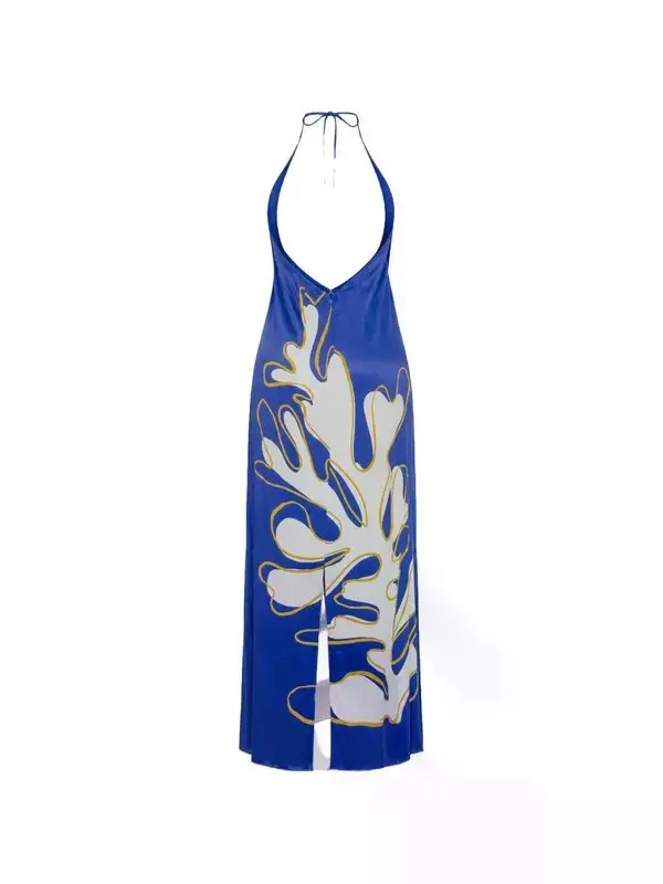 CALA DE LA CRUZ Agnes Graphic-print Halterneck Maxi Dress