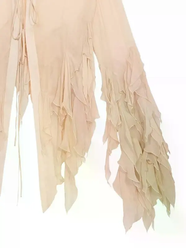 Blumarine Beige Silk Ruffled Blouse - Neutrals