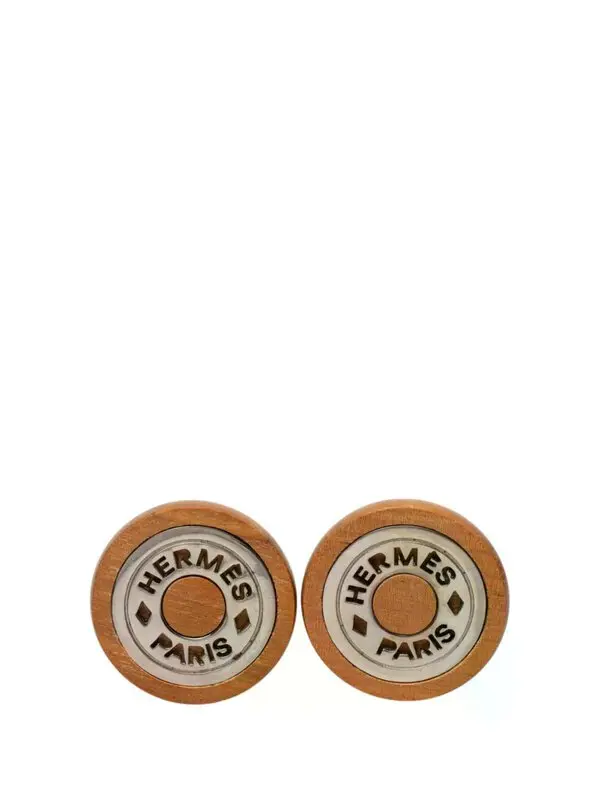 Hermès 1990-1998 Wood And Palladium Sellier Clip On Earrings Costume Earrings - Brown