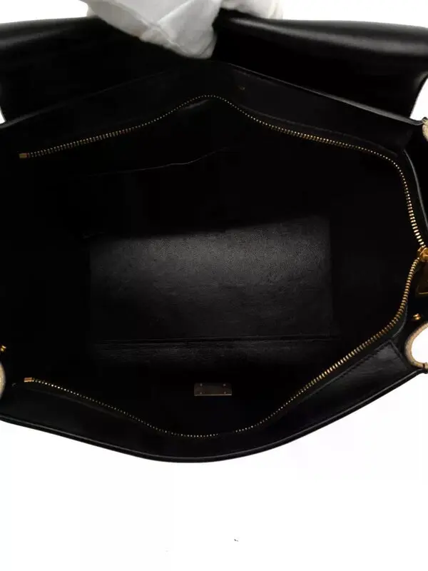 Celine Tricolor Calfskin And Canvas Trapeze Satchel - Black