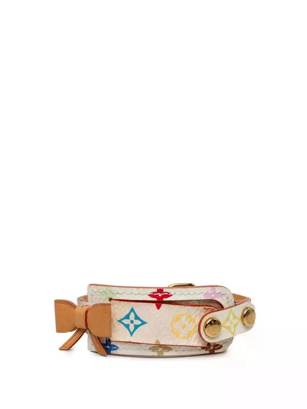 LOUIS VUITTON Monogram Multicolore Canvas And Vachetta Leather Wish Wrap Bracelet - White