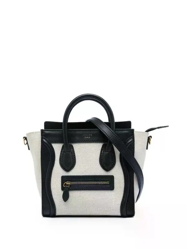 Celine 2011 Nano Bicolor Canvas And Leather Luggage Tote Satchel - White