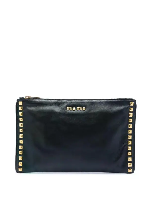 Miu Miu 2010-2026 Studded Leather Zip Clutch Bag