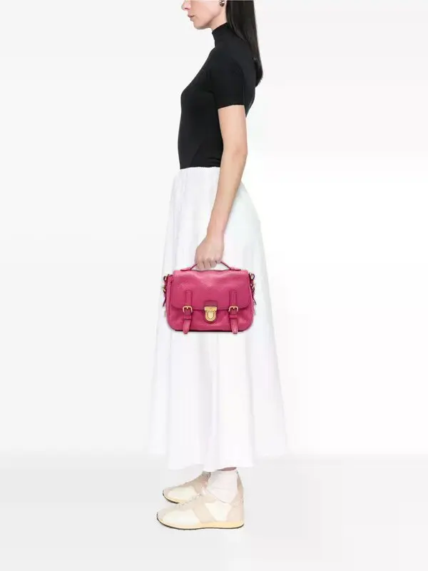 Prada 2013-2026 Vitello Daino Push Lock Double Buckle Messenger Bag Satchel - Pink