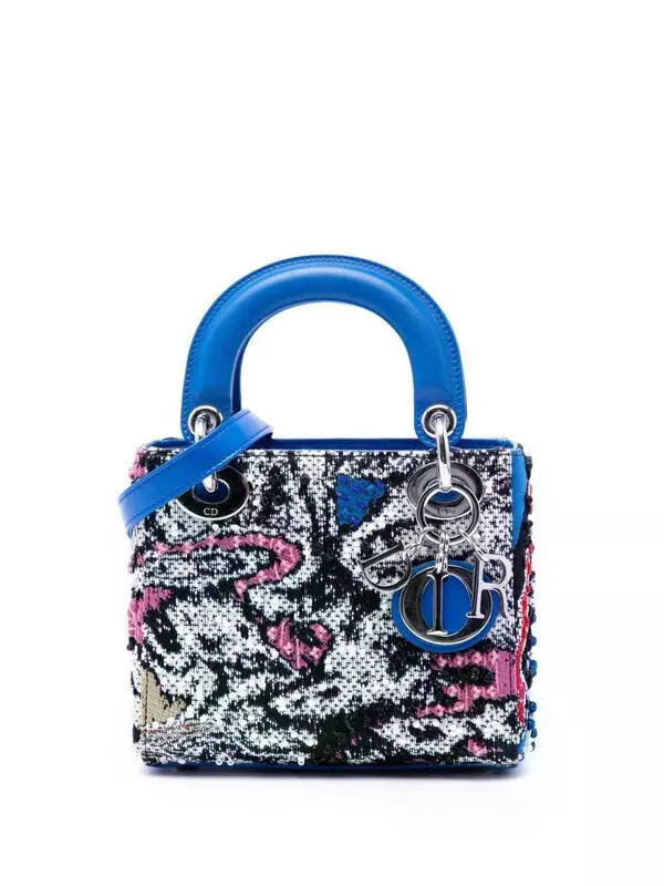 Dior 2017 Lady Art No 2 Edition Namsa Leuba Mini Calfskin Beaded And Embroidered Lady Satchel - Blue