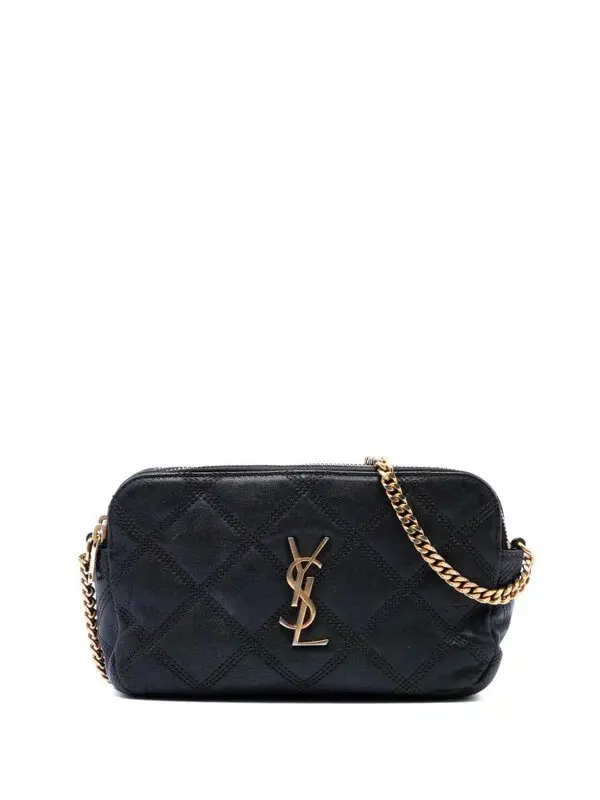 Saint Laurent 2020 Mini Quilted Lambskin Becky Double Zip Crossbody Bag - Black