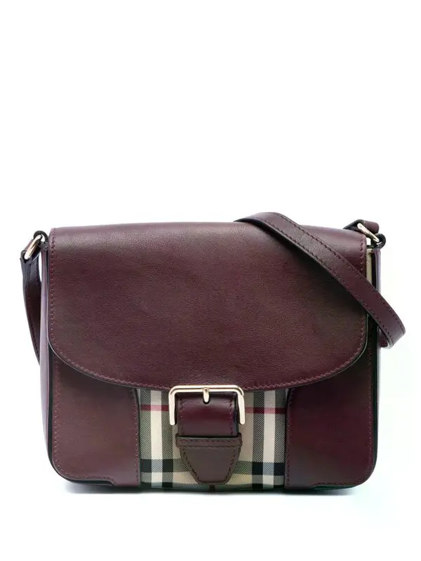 Burberry 2000-2017 Small Haymarket Check Nylon And Leather Dickens Crossbody Bag - Red