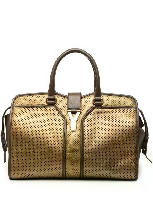 Saint Laurent 2000-2012 Medium Perforated Metallic Leather Cabas Chyc Tote Bag - Gold