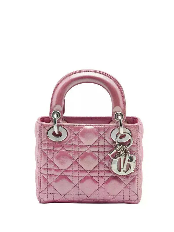 Dior 2016 Mini Iridescent Lambskin Cannage Lady Satchel - Pink