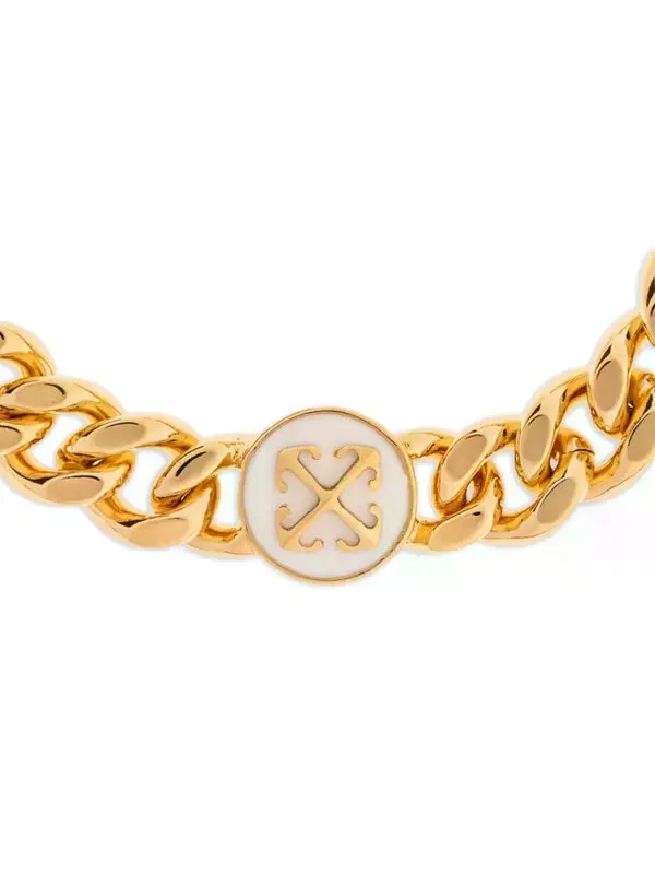Off-White Tone Brass Curb Chain Bracelet With Signature Arrows Plaque