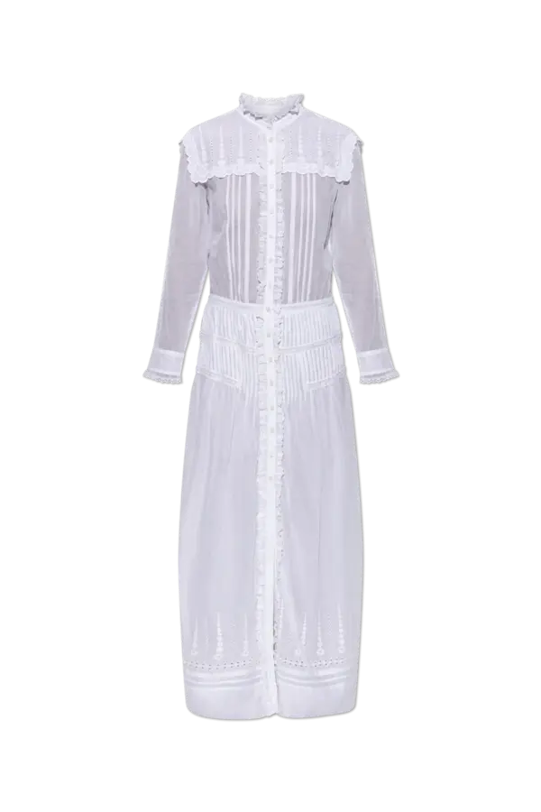 MARANT ETOILE Lonie" Maxi Dress With Ruffled High Neck And Embroidered Details - White