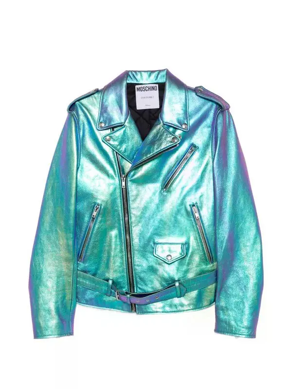 Moschino 2010s Metallic Biker Jacket - Blue