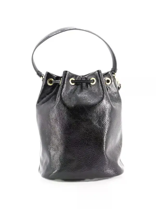 Prada Patent Drawstring Pocket Small Bucket Bag - Black