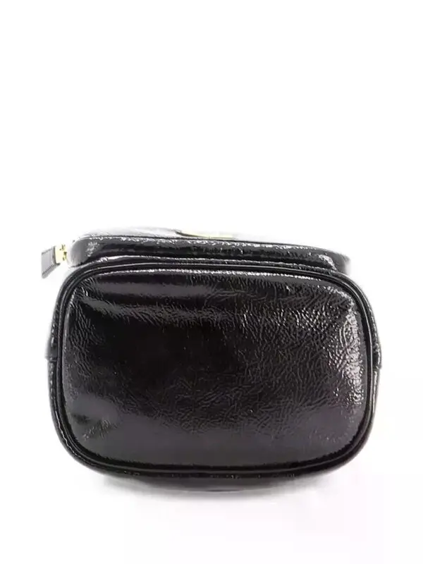 Prada Patent Drawstring Pocket Small Bucket Bag - Black