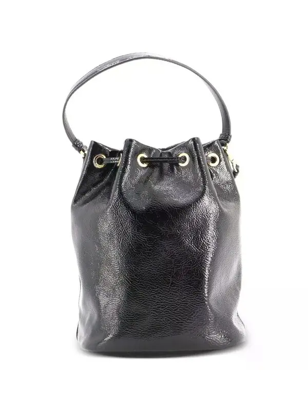 Prada Drawstring Pocket Patent Small Bucket Bag - Black