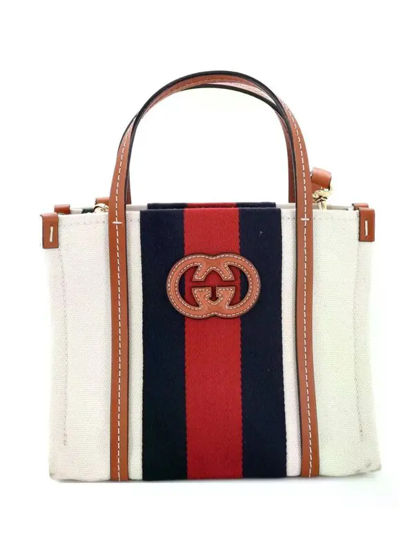 Gucci Interlocking G Web Canvas Mini Tote Bag - Brown