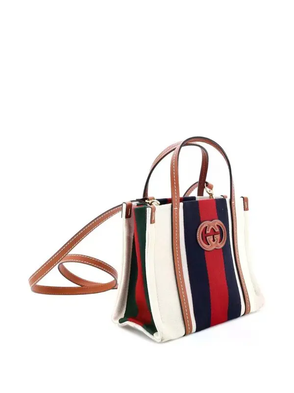 Gucci Interlocking G Web Canvas Mini Tote Bag - Brown
