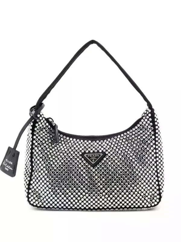 Prada Re-edition 2000 Crystal Embellished Mini Hobo Bag - Black